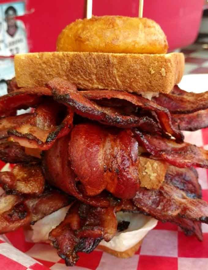 Behold the tower of pork that makes architectural engineers question everything they know about sandwich structural integrity and common sense.