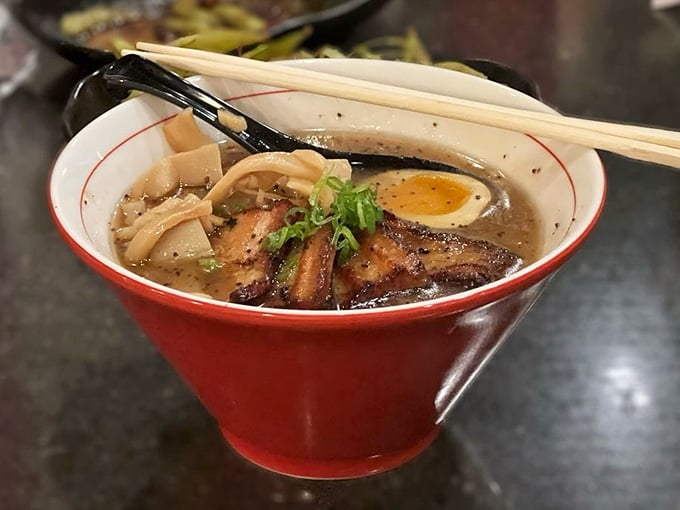 Tender pork, that perfect jammy egg, and broth that could solve most of life's problems in one bowl.