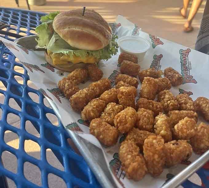 That burger and those golden tater tots look like they could cure whatever ails you after a day on the water.