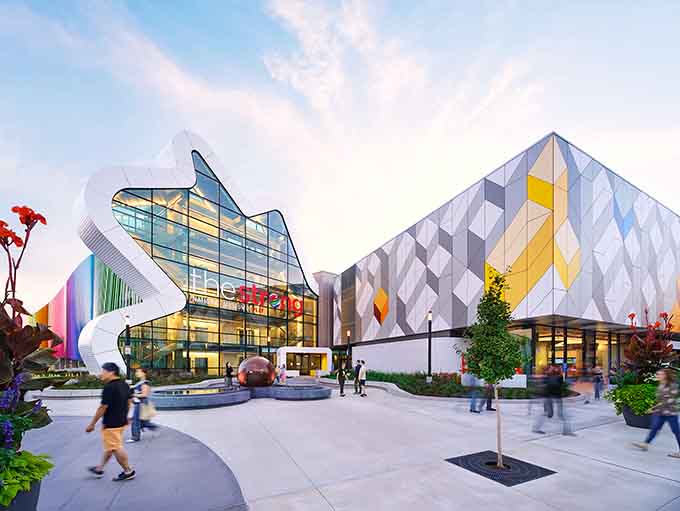 The Strong Museum's whimsical architecture alone is worth the visit, like Willy Wonka designed a learning center.