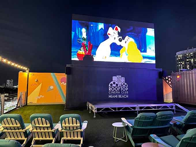 Lady and the Tramp never looked so romantic as it does playing against the Miami night sky.