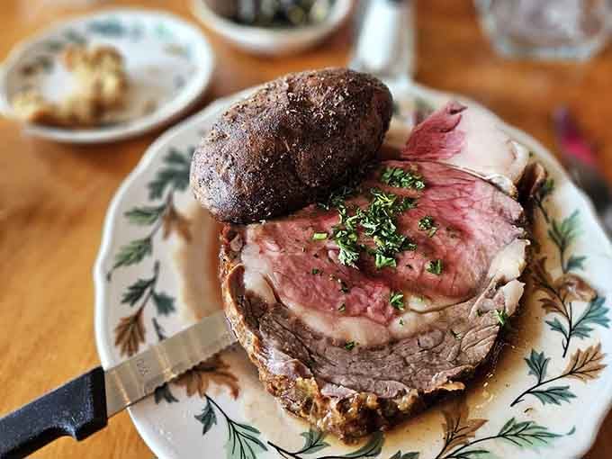 Prime rib so perfectly cooked it makes you wonder why anyone orders anything else, ever, anywhere.