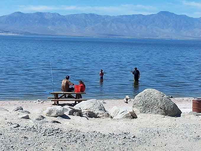Even in this otherworldly landscape, folks still cast their lines, hoping for the catch that got away decades ago.