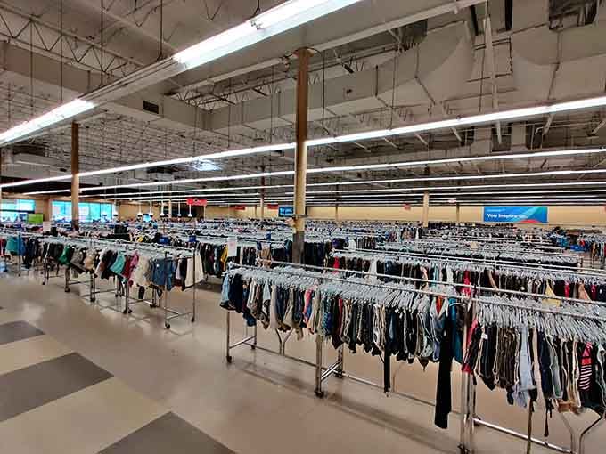 Endless racks stretch toward the horizon, a clothing lover's version of the yellow brick road to savings.