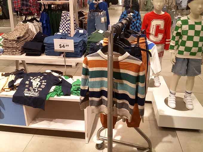 Kids' clothing displays prove that dressing the little ones doesn't require taking out a second mortgage on the house.