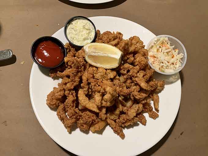 Golden fried clam strips that could make a New Englander weep tears of joy into their chowder.