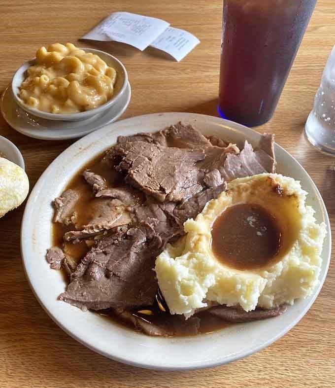 That mountain of tender roast beef swimming in au jus with fluffy mashed potatoes is basically a hug on a plate.