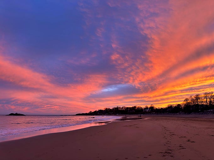 The sky puts on a show that rivals any Broadway production, painting clouds in shades of fire.