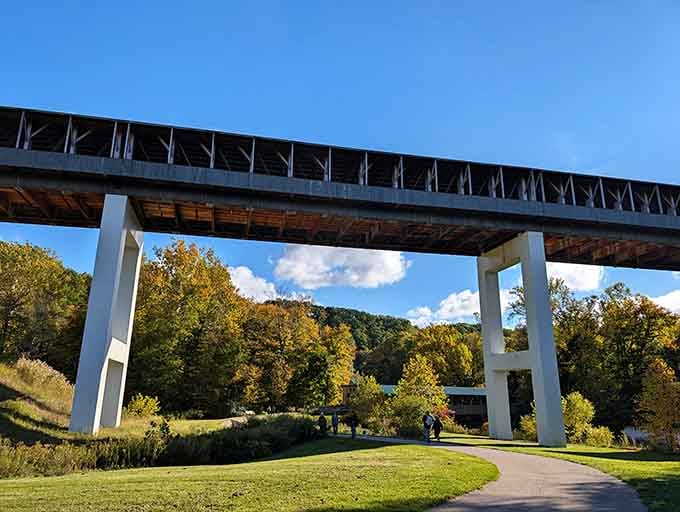 Standing beneath those towering concrete pillars, you realize this bridge means serious business about staying put.