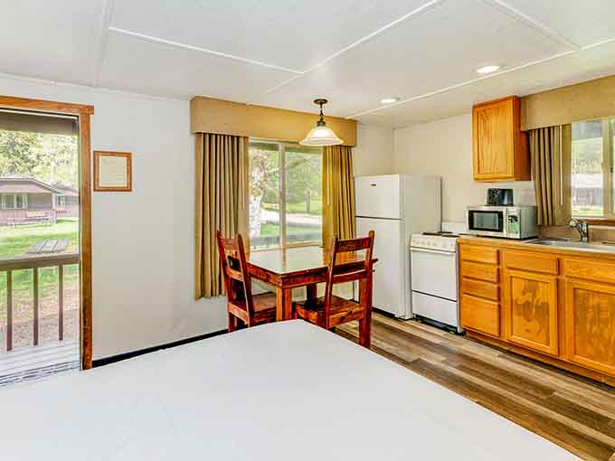 A kitchenette that gives you options without demanding you become a chef during your relaxation retreat vacation.