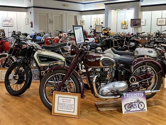 Vintage motorcycles gleam like chrome dreams, proving Solvang appreciates horsepower alongside its Danish heritage and pastry prowess.