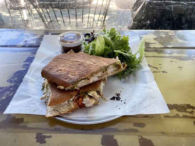 The Grinderman delivers chicken, pesto, and goat cheese with enough hot sauce to wake up your taste buds properly.