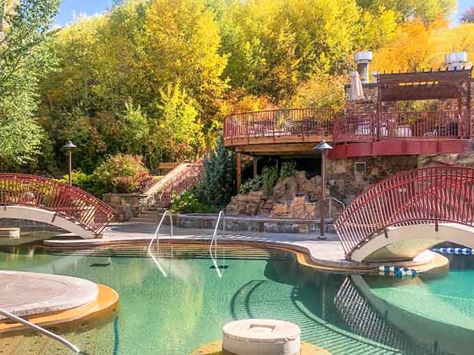 Old Town Hot Springs in fall looks like nature decided to show off while you soak away reality.