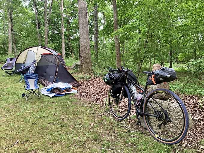 That bike's seen more adventure today than most of us see all month, parked like a trusty steed.