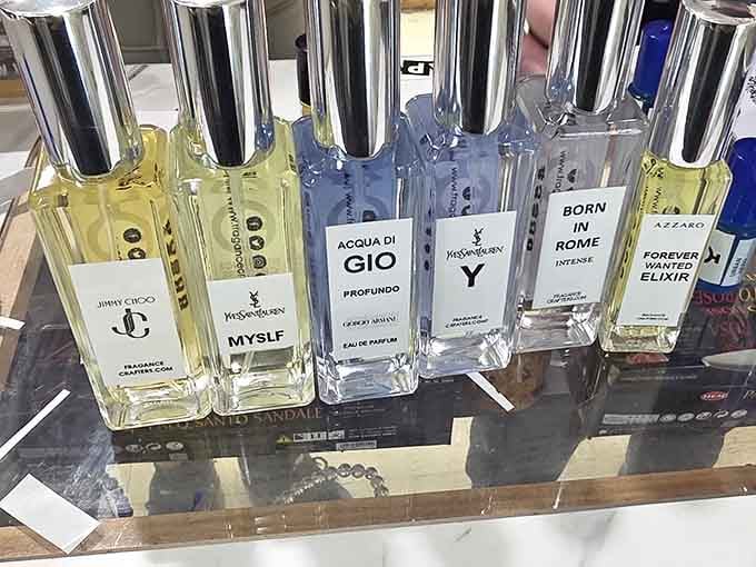 Designer fragrance dupes lined up like soldiers, offering luxury scents without the luxury guilt trip.
