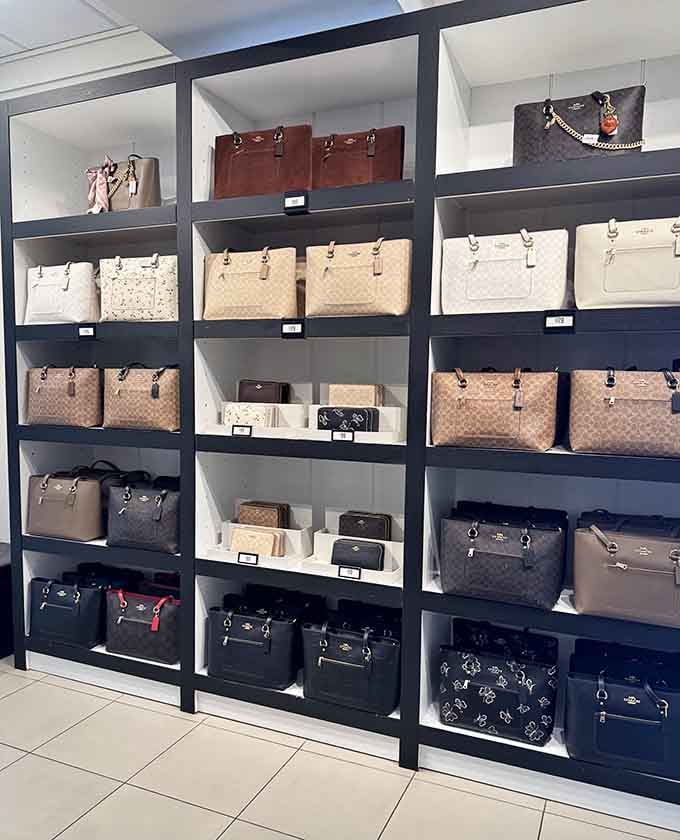 Designer handbags lined up like soldiers, ready to march into your life at prices that won't require a military budget.