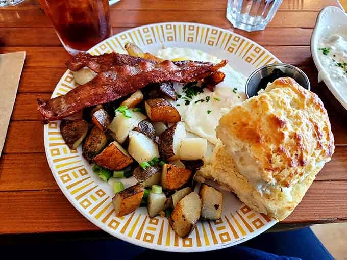 Golden eggs, crispy bacon, and perfectly seasoned potatoes prove simple ingredients can create breakfast magic when done right.