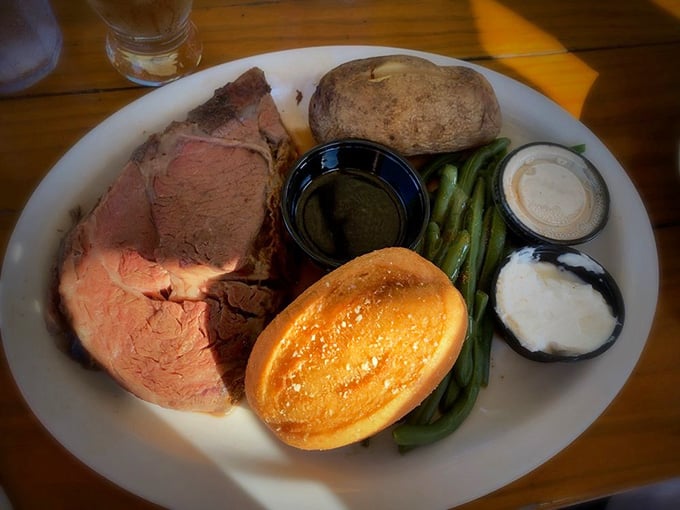 Prime rib sliced thick with all the fixings reminds you why Sunday dinner used to be such a big deal.