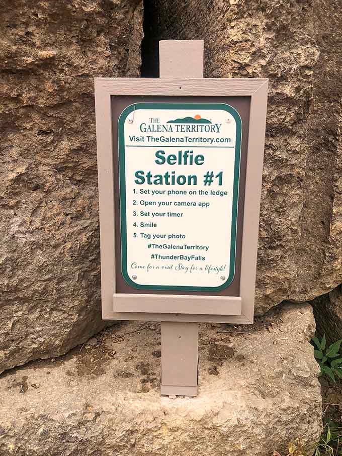 Even waterfalls have embraced the selfie era, complete with helpful instructions for those of us still figuring out timers.