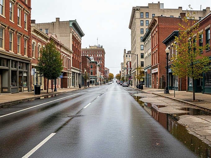 Downtown streets stretch empty and peaceful, a rare sight in New Jersey that feels almost like time travel.