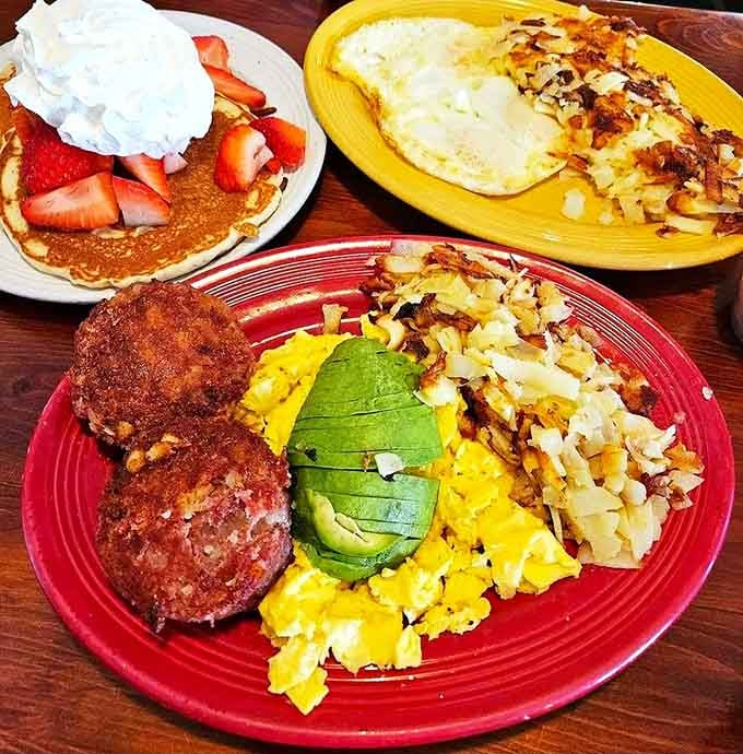 Fluffy pancakes, golden hash browns, and perfectly cooked sausage links prove that breakfast doesn't need to be complicated to be perfect.