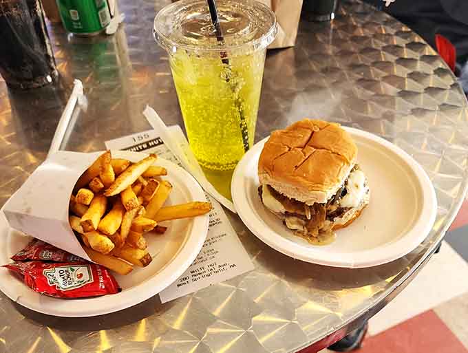 Golden fries and a perfectly griddled burger: this is what happiness looks like on a plate.
