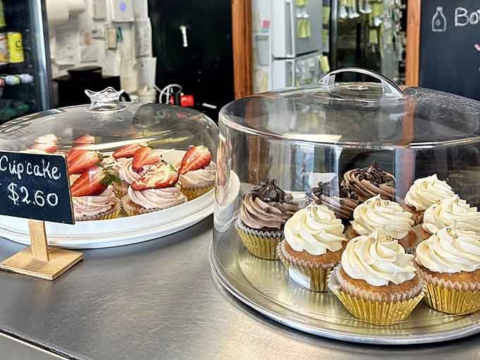 These cupcakes under glass look like they're waiting for their close-up, and honestly, they've earned it.