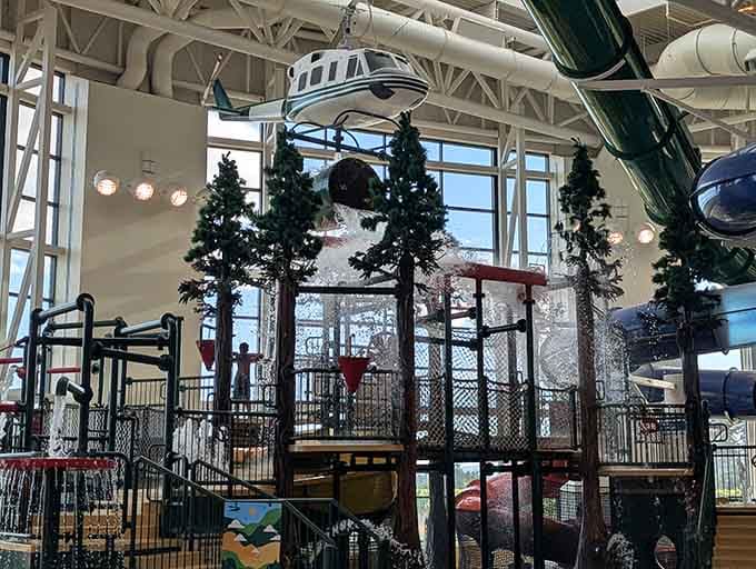 This multi-level water playground dumps buckets of surprise on unsuspecting victims, delighting kids and soaking bystanders equally.