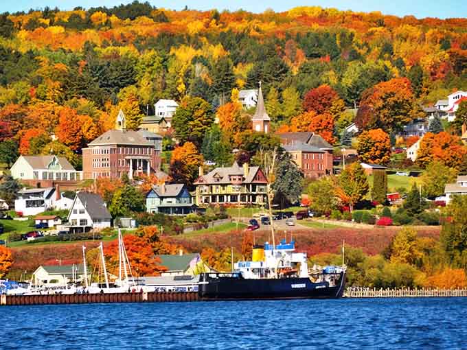 Bayfield's harbor town charm nestled against fall foliage looks like a New England postcard got lost up north.