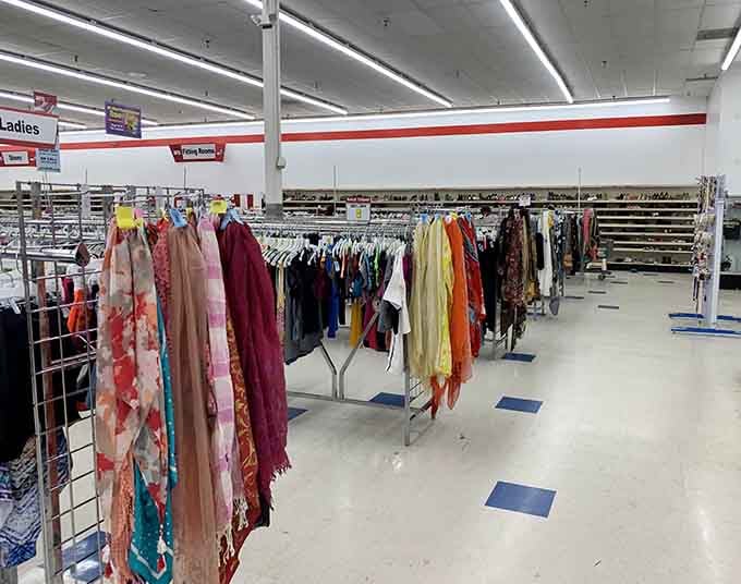 Scarves and accessories draped like a bohemian boutique, minus the boutique prices that make wallets cry.