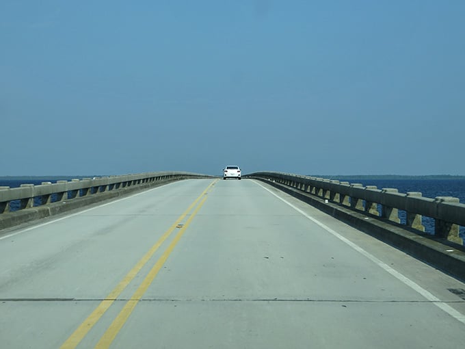 This bridge stretches across the water like a concrete runway to paradise, ocean flanking both sides beautifully.
