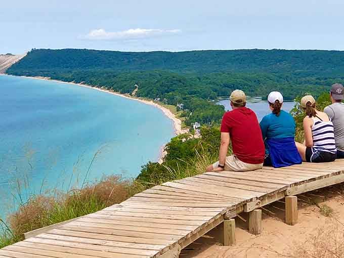 Four friends, one wooden platform, and water so turquoise it looks Photoshopped&mdash;but this Michigan magic is absolutely real.