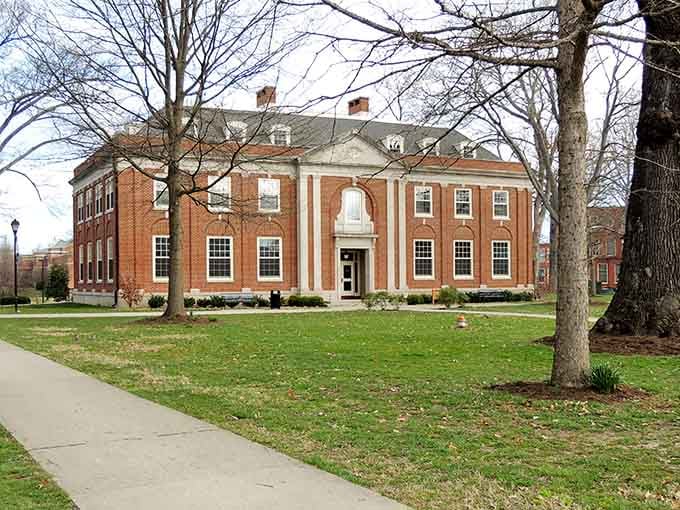 This stately brick building sits on manicured grounds like a dignified elder statesman welcoming visitors.