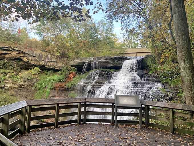 Sixty-five feet of pure cascading beauty proves Ohio's got serious waterfall credentials worth bragging about.