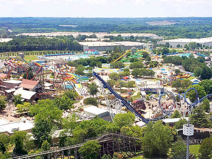 From this bird's eye view, the whole park spreads out like a summer vacation dream come true.