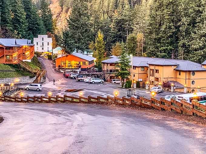 Mountains frame this quiet main street like nature's own picture frame, and what a picture it is.