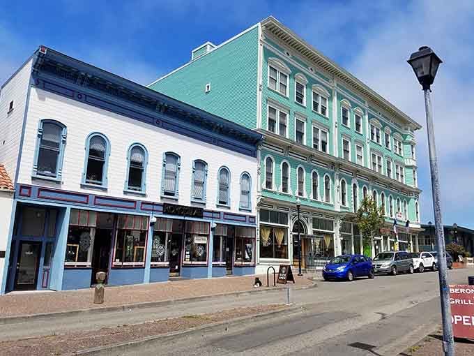 These painted Victorian beauties stand shoulder-to-shoulder like a chorus line from California's golden past, still singing.