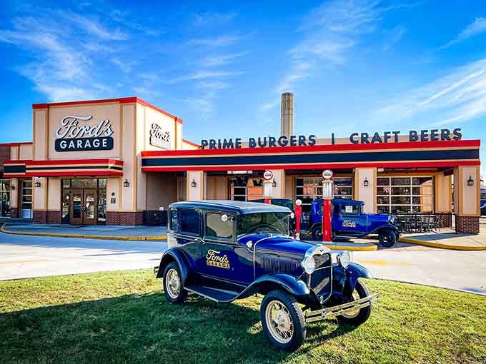 That gleaming vintage Ford out front isn't just decoration&mdash;it's your first clue about the automotive adventure inside.