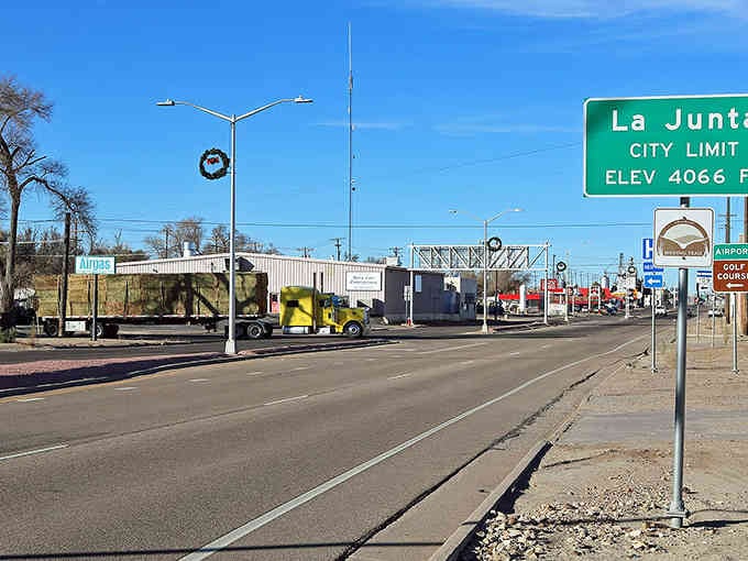 The city limit sign sits at 4,066 feet, reminding you that even the plains have their own kind of elevation and dignity.