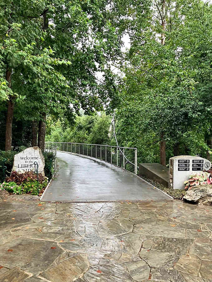 This curved pedestrian bridge floats above the falls like something from a dream, connecting downtown to pure natural wonder.