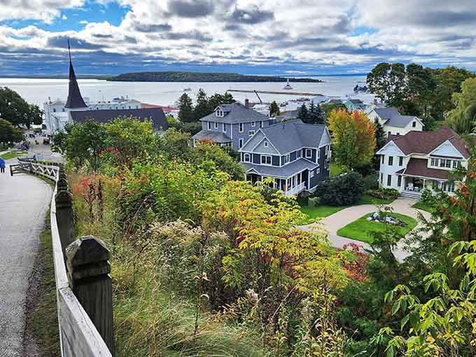 Autumn colors frame elegant homes overlooking the harbor, where island life moves at a gentler, timeless pace.