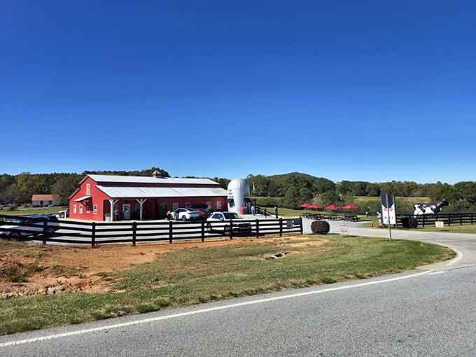 Red barns and rolling hills remind you that the best treats come from places with actual cows.