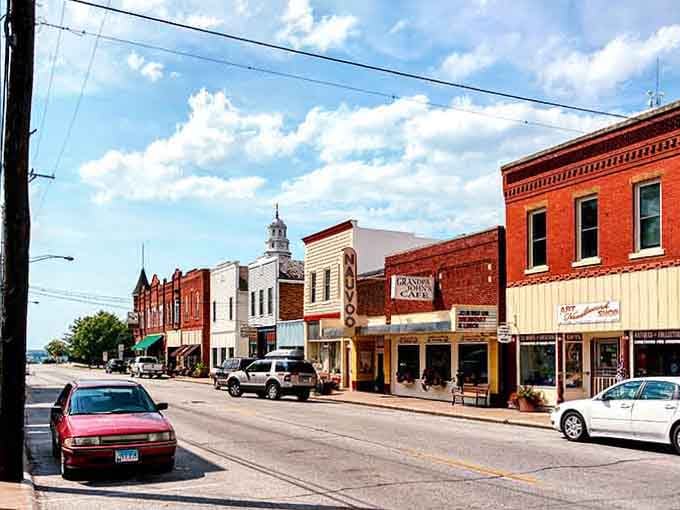 That classic main street stretches toward the horizon like a time capsule you can actually walk through.