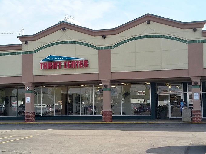 The cheerful storefront promises endless possibilities inside, where golden-hour light makes everything look even more inviting than usual.
