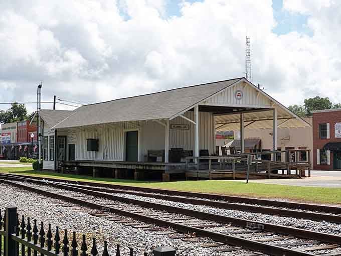 The simple beauty of this covered platform proves that functional railroad design can be downright elegant and inviting.