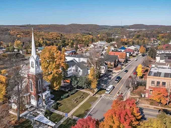 Autumn transforms this town into a painter's dream with fiery colors that residents can safely stroll through daily.