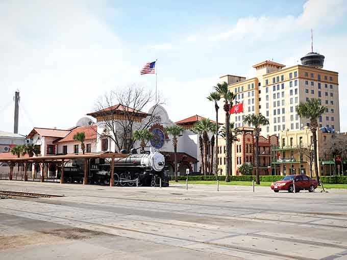 Palm trees and vintage locomotives make an unlikely pair, yet somehow it works beautifully in this coastal gem.