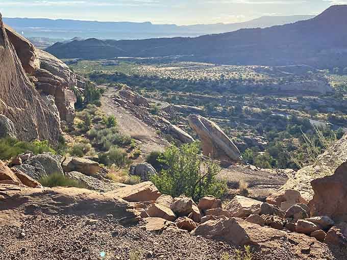 From up here, civilization spreads below while layered canyon walls reveal millions of years in gorgeous geological detail.