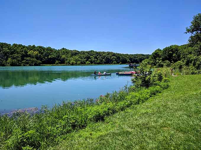 That turquoise water looks like someone photoshopped the Caribbean into Illinois, but it's gloriously real and swimmable.