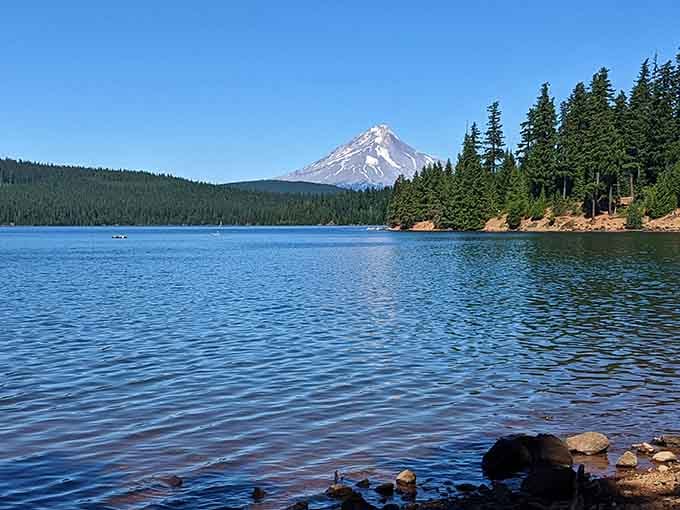 Timothy Lake mirrors Mount Hood's snowy peak so perfectly you'll think you're seeing double.